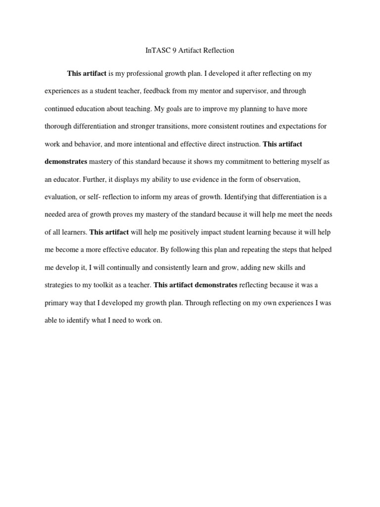 Intasc 9 Artifact Reflection | PDF