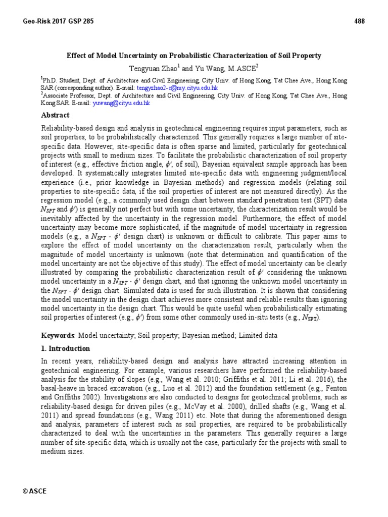 Effect of Model Uncertainty On Probabilistic Characterization of Soil Property | PDF | Standard ...