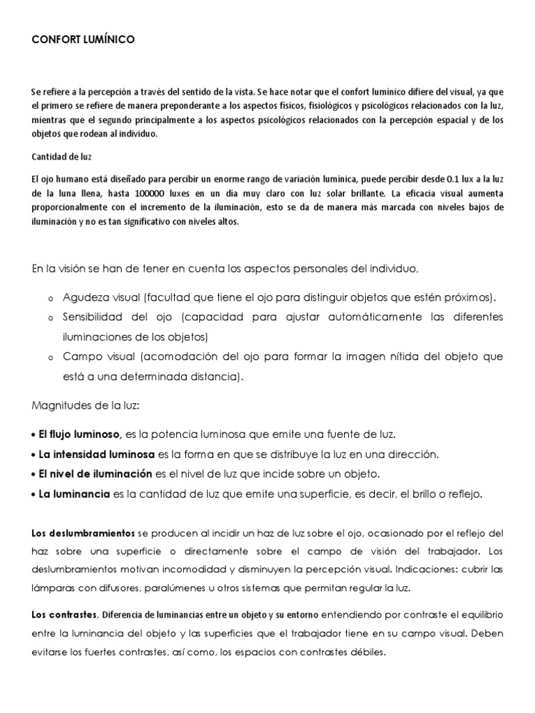 Confort Luminico y Psicologico | PDF | Encendiendo | Percepción visual