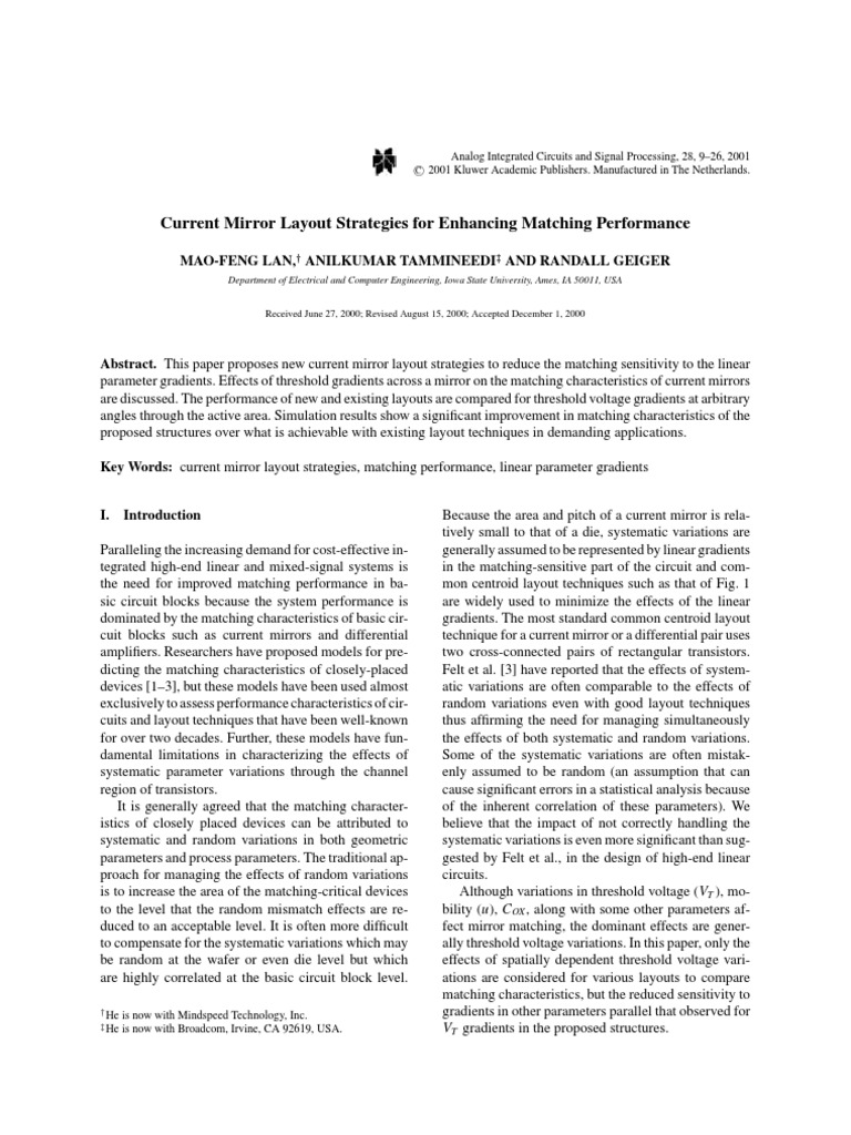 Current Mirror Layout Strategies For Enhancing Matching Performance | PDF