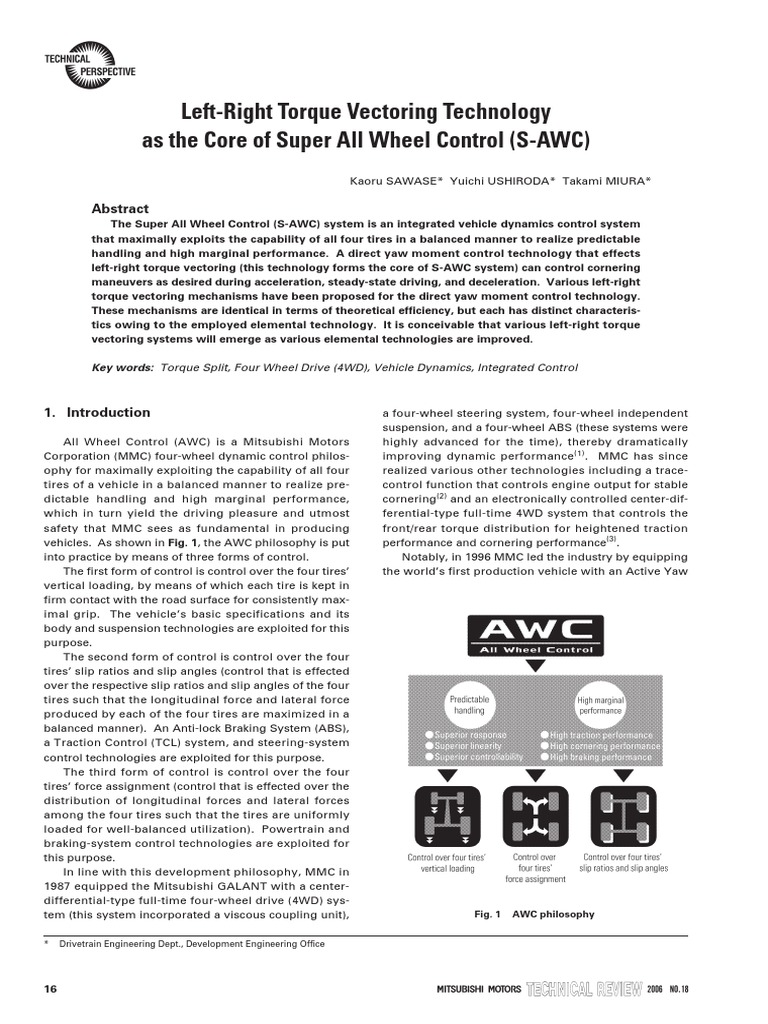 Torque Vectoring in Mitsubishi AWC Systems | PDF | Four Wheel Drive ...