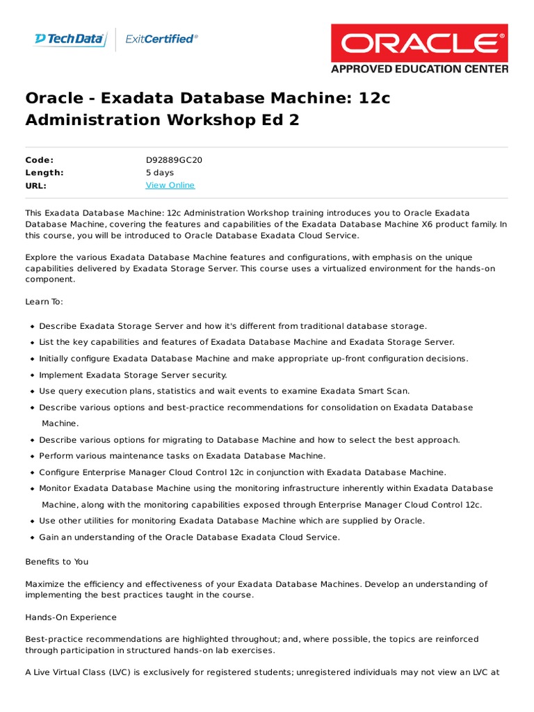 Exadata Database Machine 12c Administration Workshop Ed 2 | PDF ...