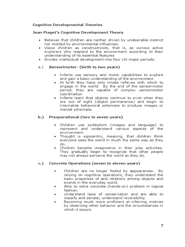 Cognitive Developmental Theories | PDF | Cognitive Development | Thought