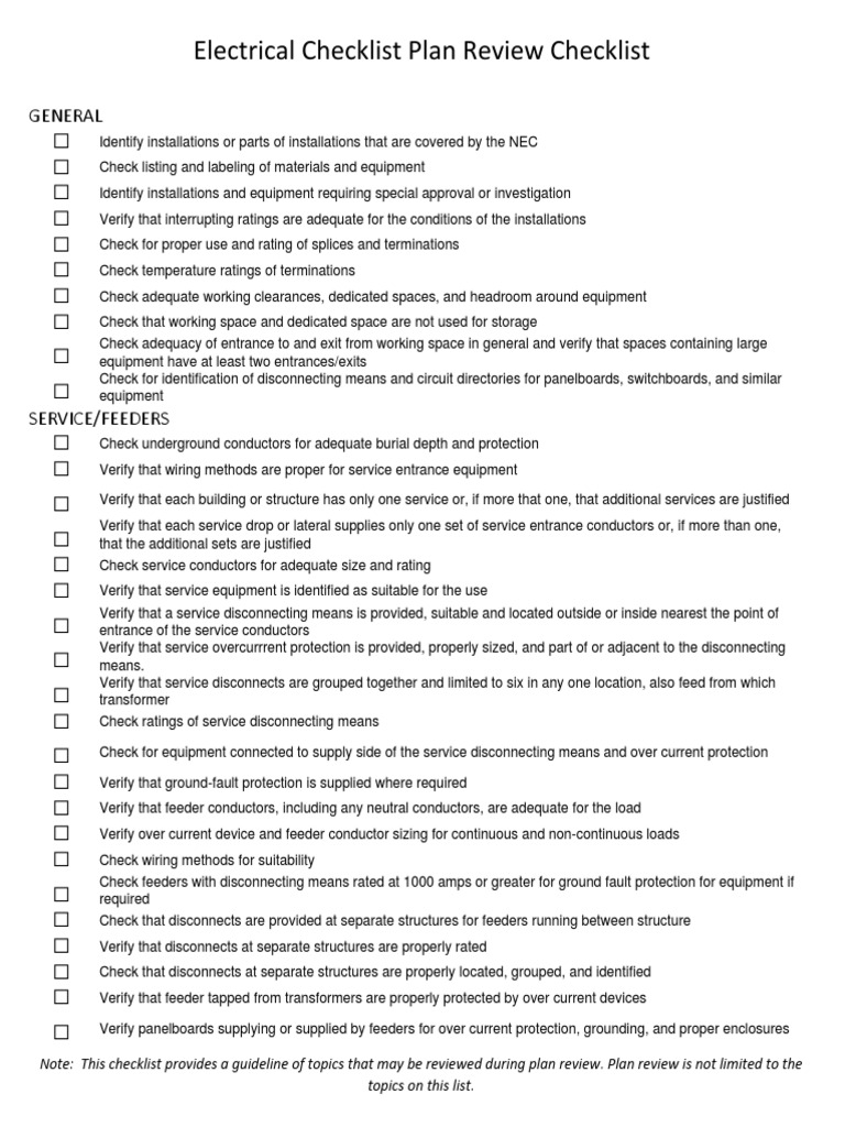 Electrical Checklist Plan Review Checklist | PDF | Electrical Wiring ...