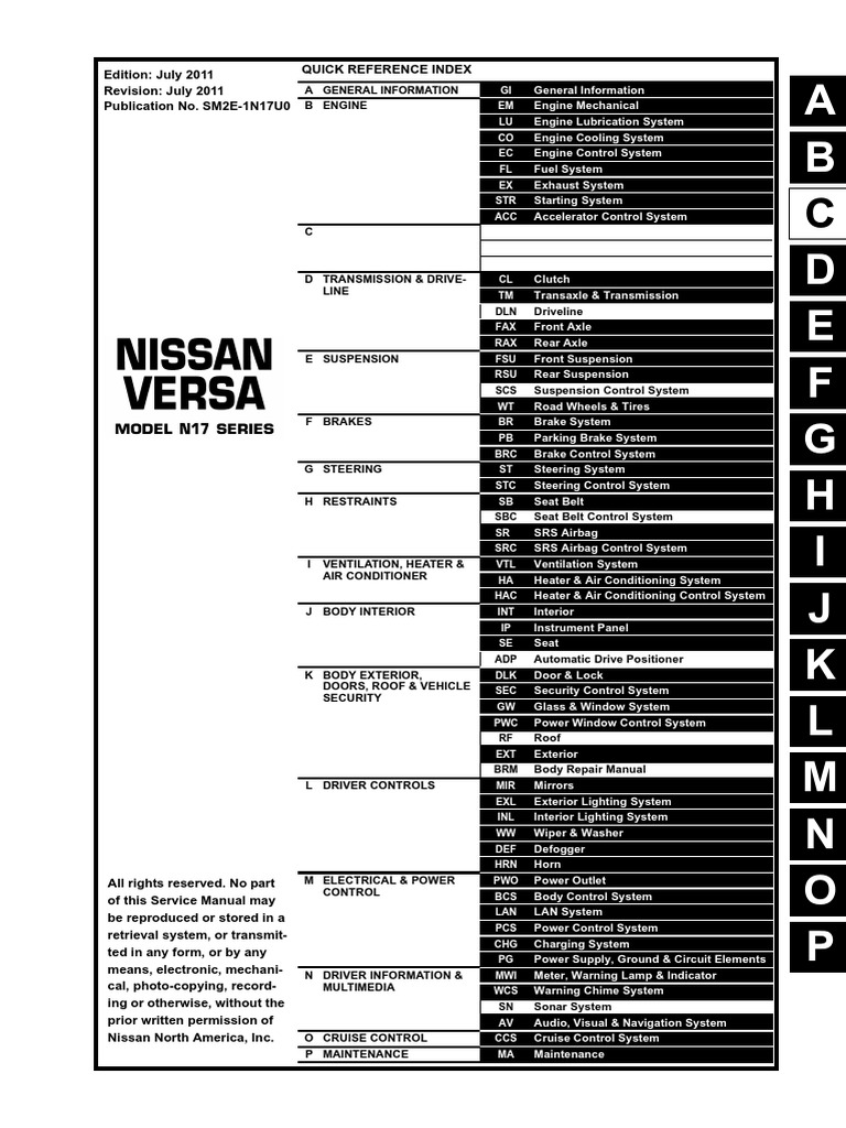 2012 Nissan Versa Sedan Service Repair Manual PDF | PDF | Brake ...