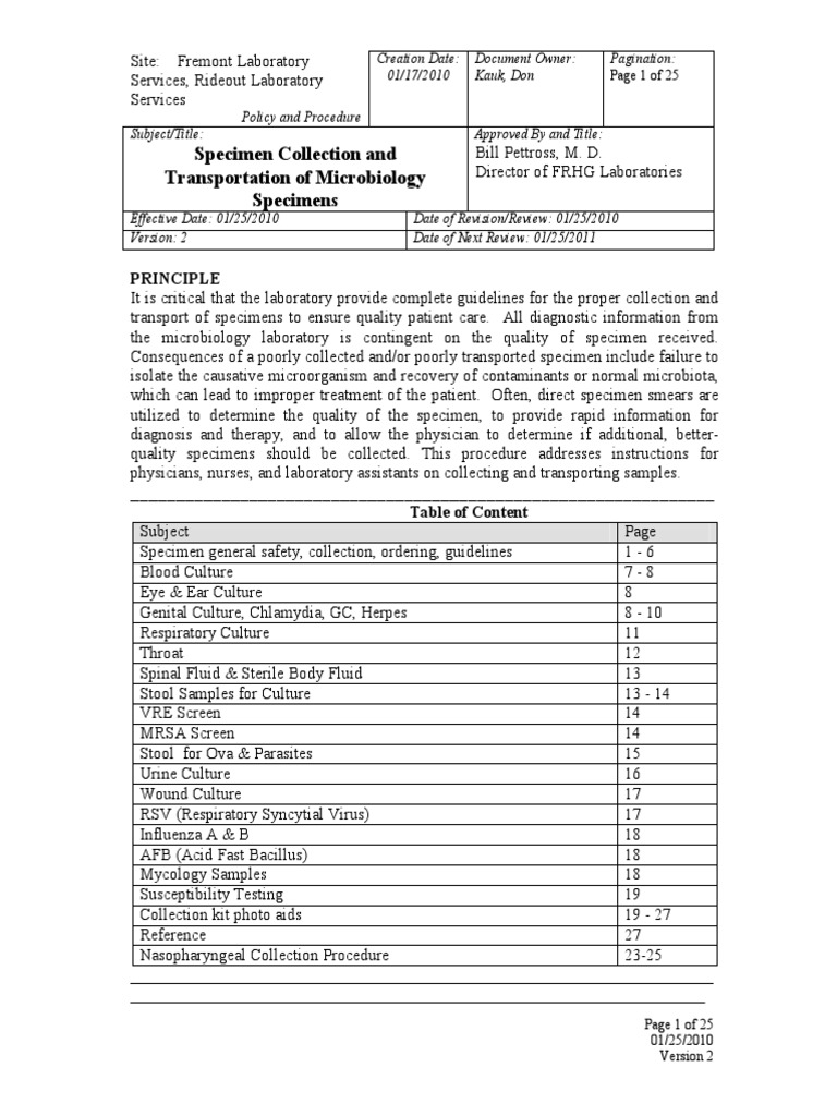 Specimen Collection Microbiology | PDF | Medical Specialties | Microbiology