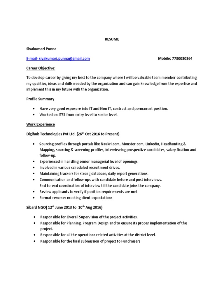 Kumari Resume | PDF | Recruitment | Business