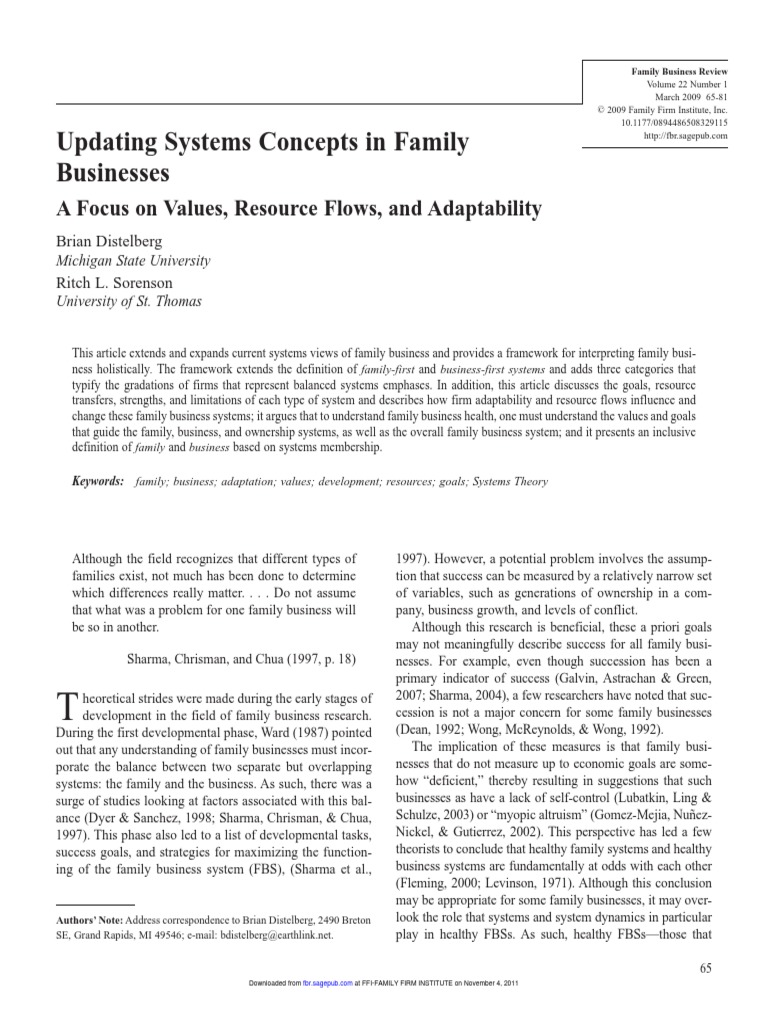 Updating Systems Concepts in Family Businesses: A Focus On Values ...
