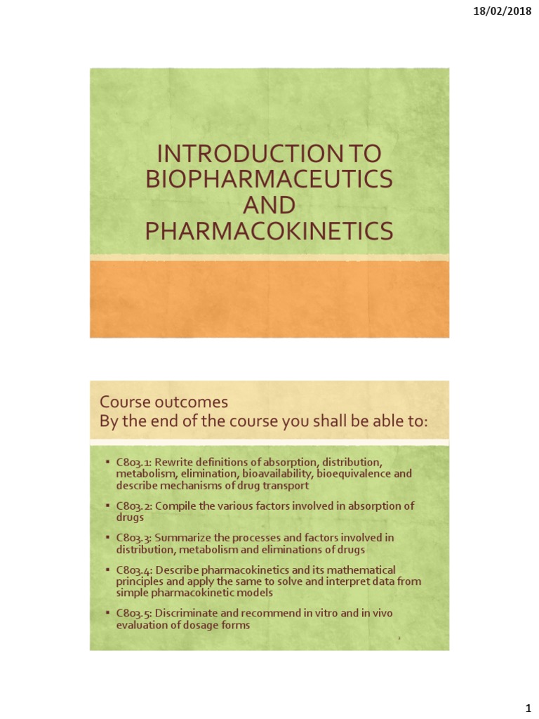 1.1 Intro To Biopharm | PDF | Pharmacokinetics | Bioavailability