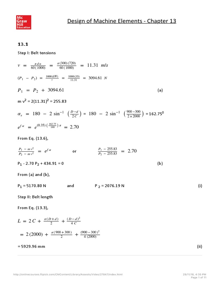 Design of Machine Elements - Chapter 13: Step I: Belt Tensions | PDF ...
