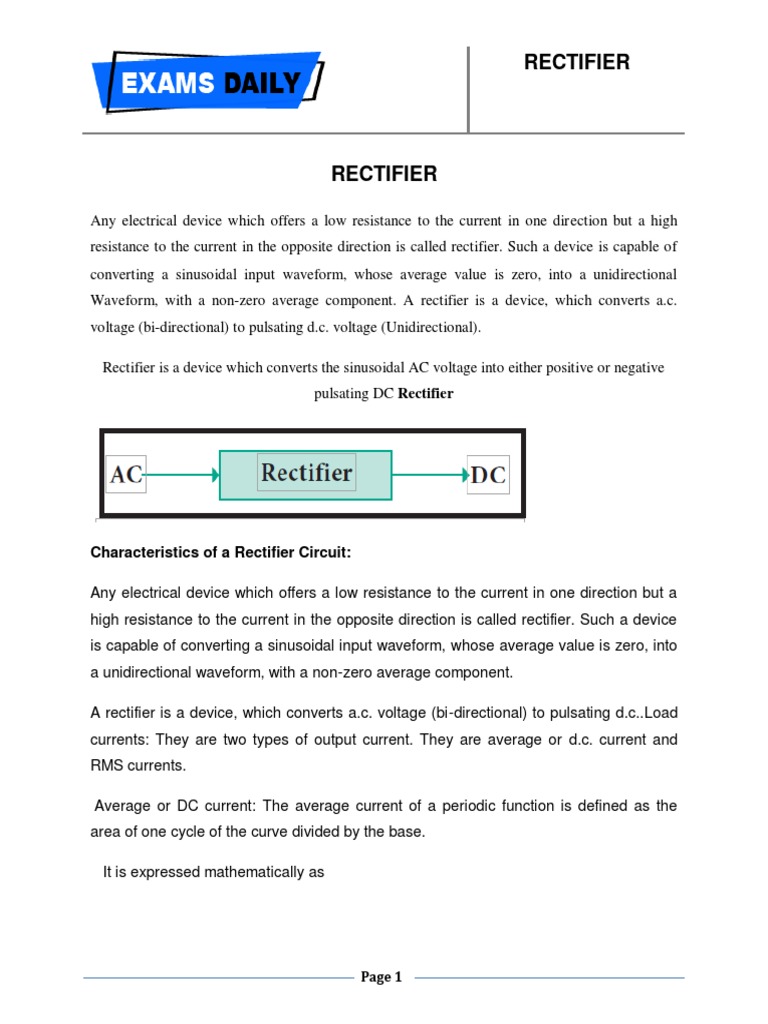 Rectifier: Characteristics of A Rectifier Circuit | PDF | Rectifier | Direct Current