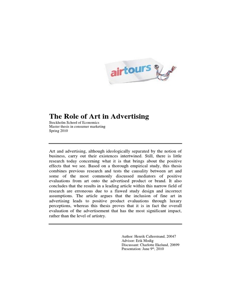 The Role of Art in Advertising: Stockholm School of Economics Master ...