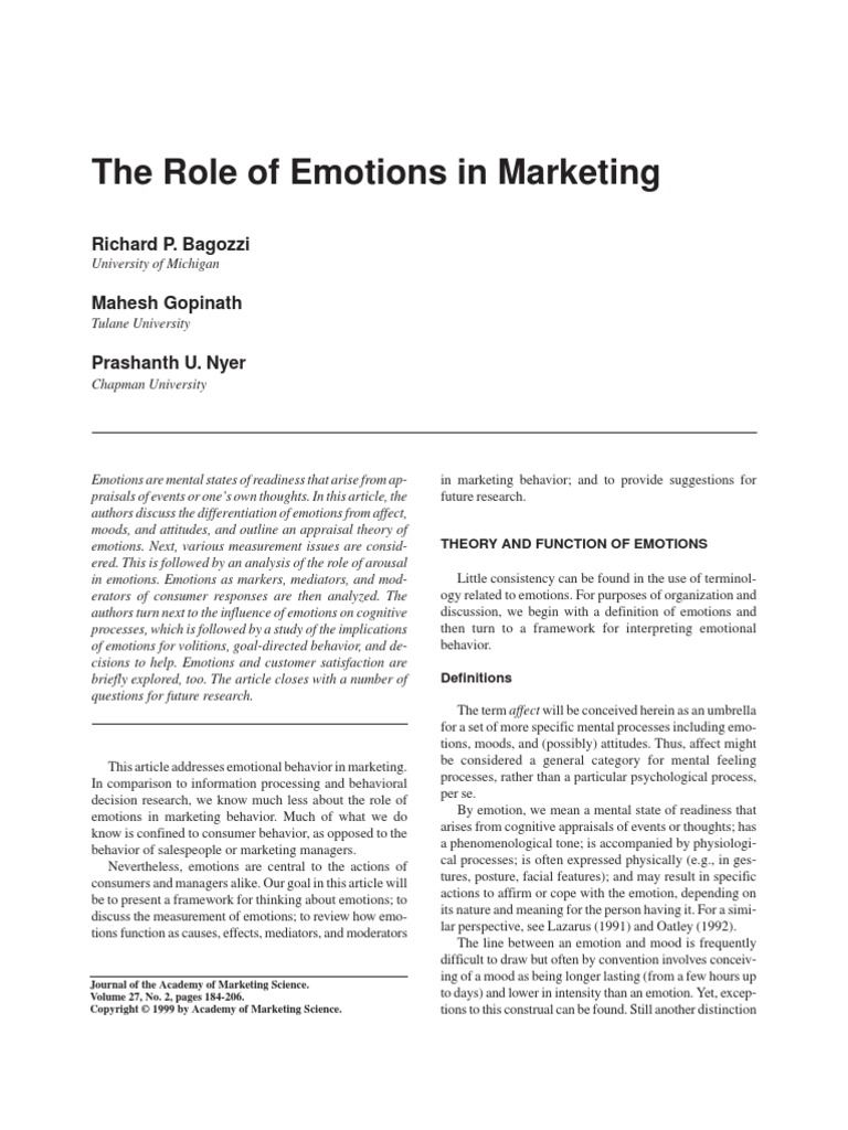 The Role of Emotions in Marketing | PDF | Emotions | Attitude (Psychology)