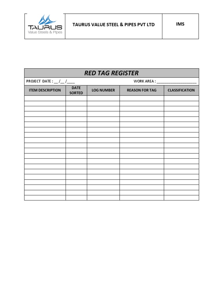 5s Red Tag Register | PDF