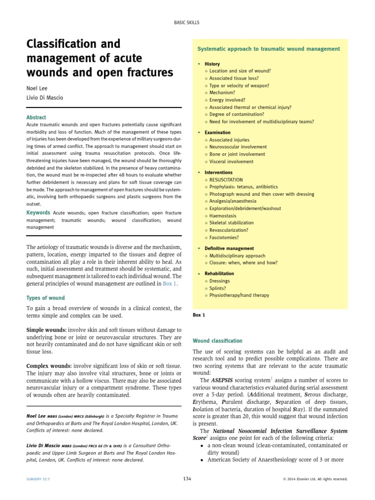 Classification and Management of Acute Wounds and Open Fractures | PDF ...