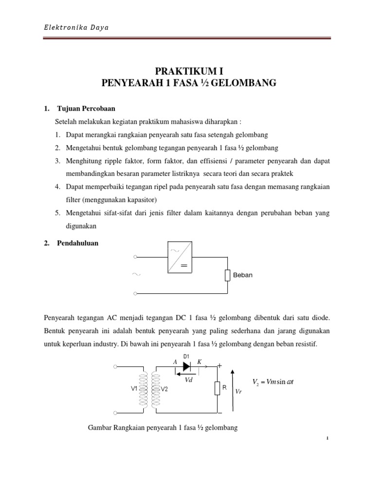 Penyearah 1 Fasa 0.5 Gelombang PDF | PDF