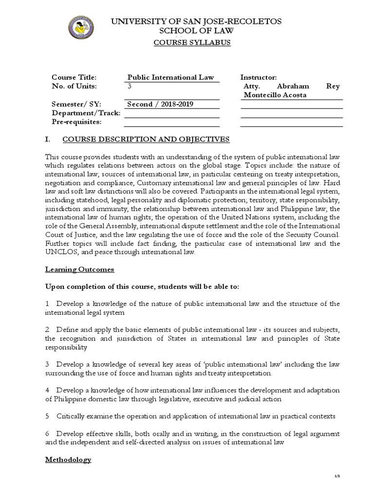 Usjr PIL Syllabus 2018 | Download Free PDF | International Law ...