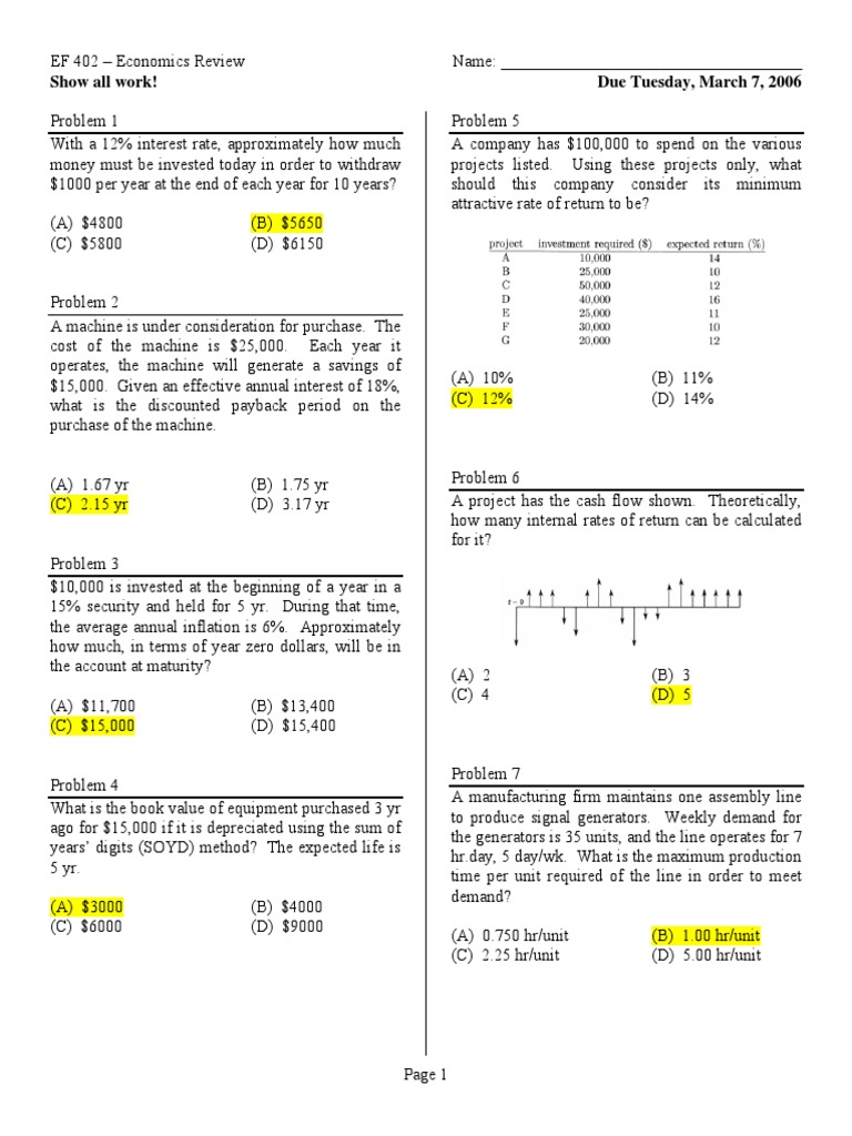 Econ Sol | PDF | Interest | Financial Economics