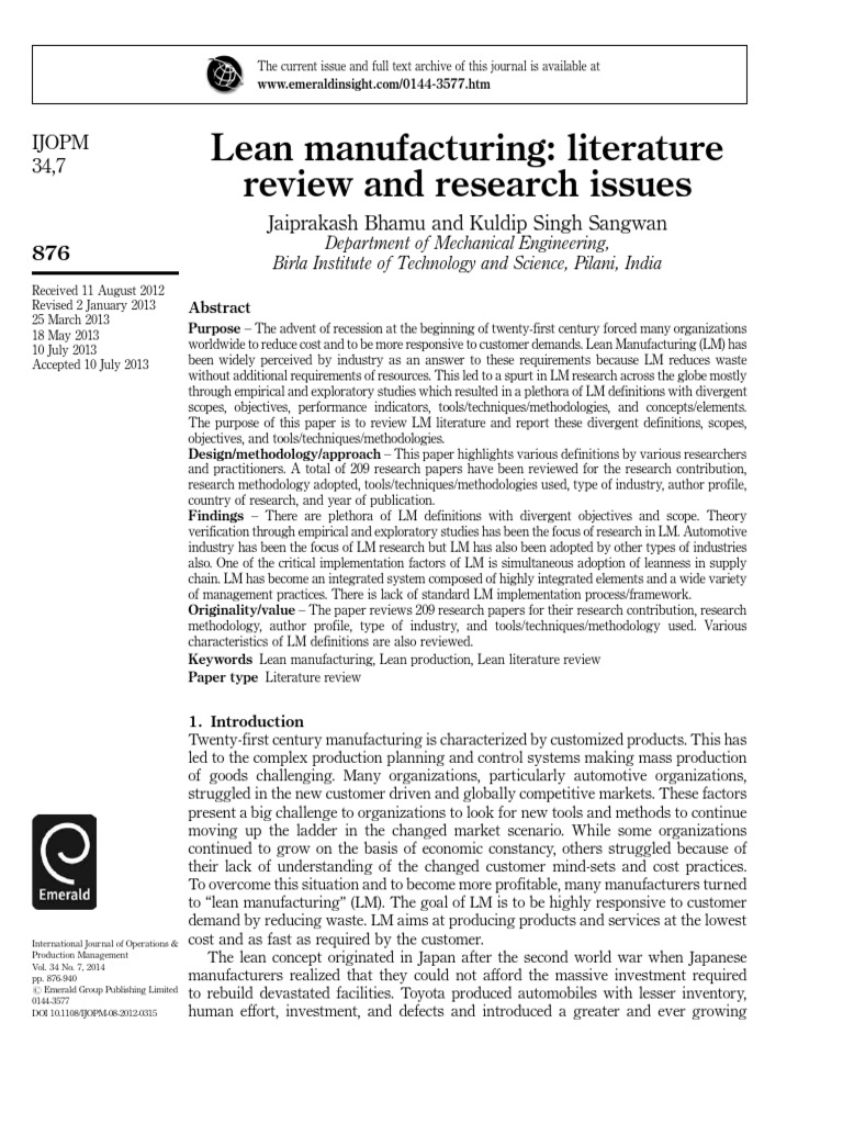 Lean Manufacturing Literature Review and | PDF | Lean Manufacturing ...