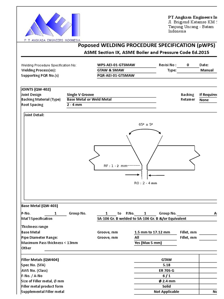 Poposed Welding Procedure Specification (PWPS) : ASME Section IX, ASME ...