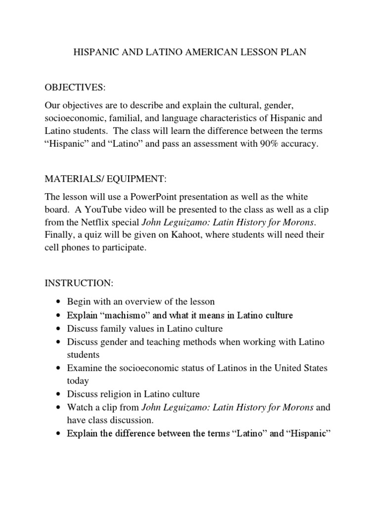 Hispanic and Latino American Lesson Plan | PDF