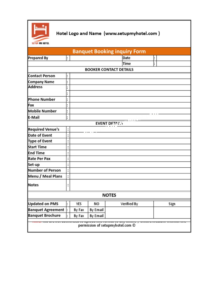 .Setup Myho Tel - Co M: Banquet Booking Inquiry Form | PDF ...
