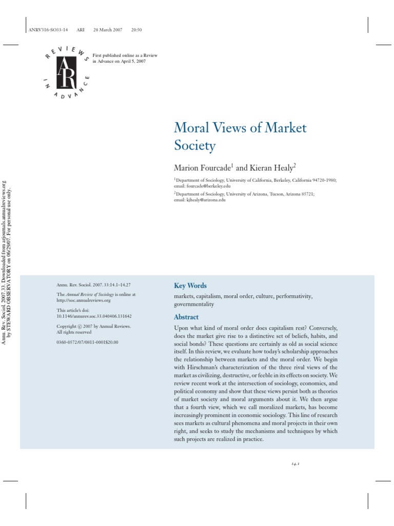 Moral Views of Market Society | PDF | Political Freedom | Market ...