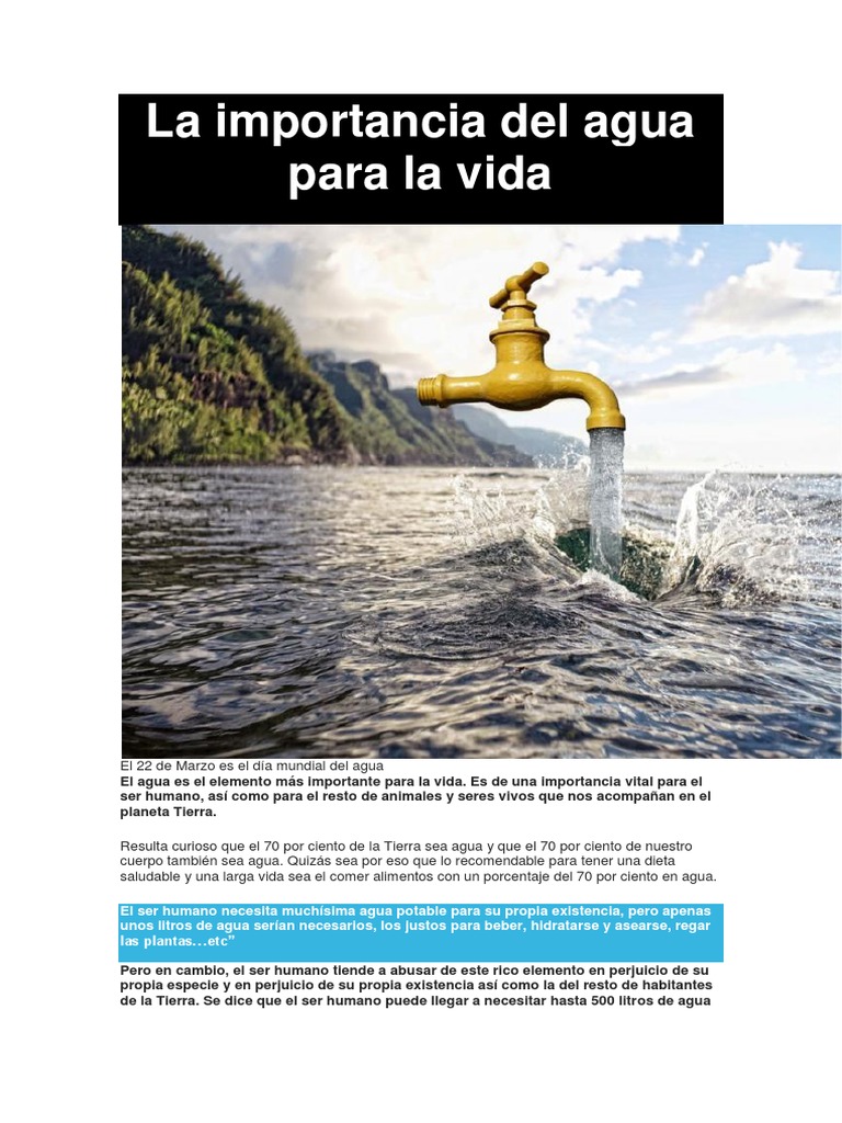 La Importancia Del Agua para La Vida | PDF | Vida | Agua