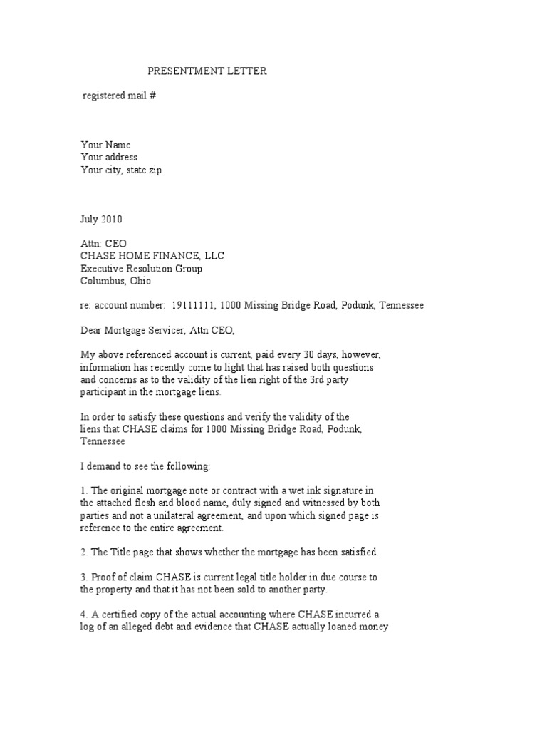3 Day Presentment Letter Awesome | Mortgage Loan | Lien
