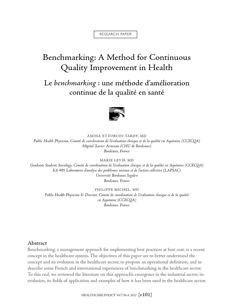 Benchmark | PDF | Benchmarking | Health Care