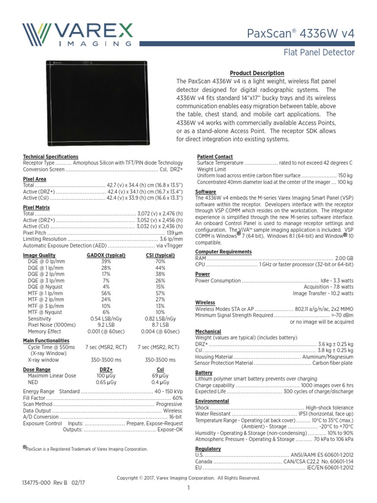 Paxscan® 4336W V4: Flat Panel Detector | PDF | 64 Bit Computing | Electronic Engineering