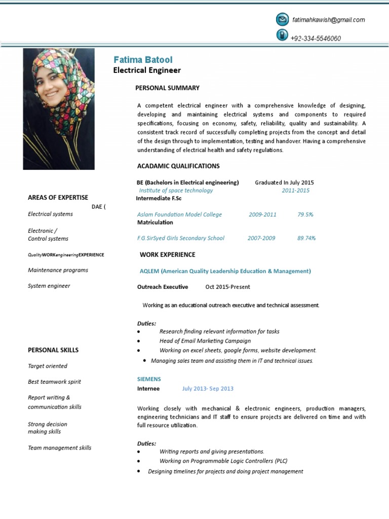 Fatimah CV FINAL With Job Experience | PDF | Engineer | Engineering