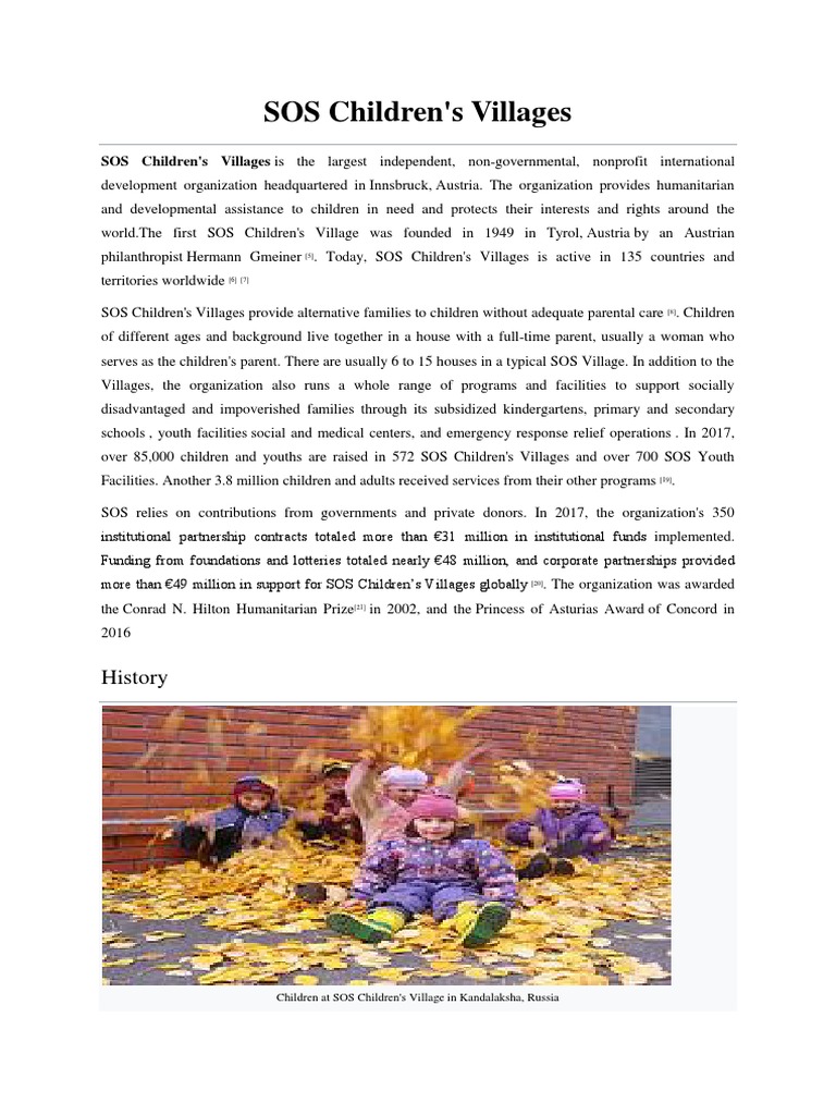 SOS Children's Villages: History | PDF | Amnesty International | Social ...