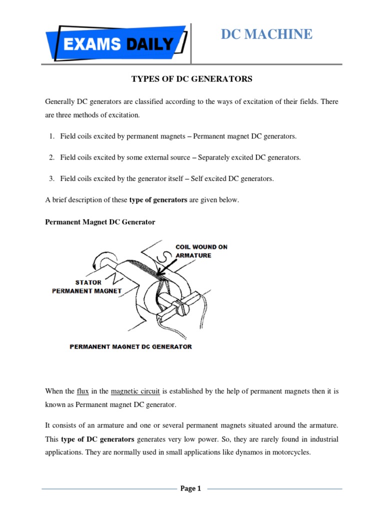 Types of DC Generators | PDF | Electric Generator | Direct Current