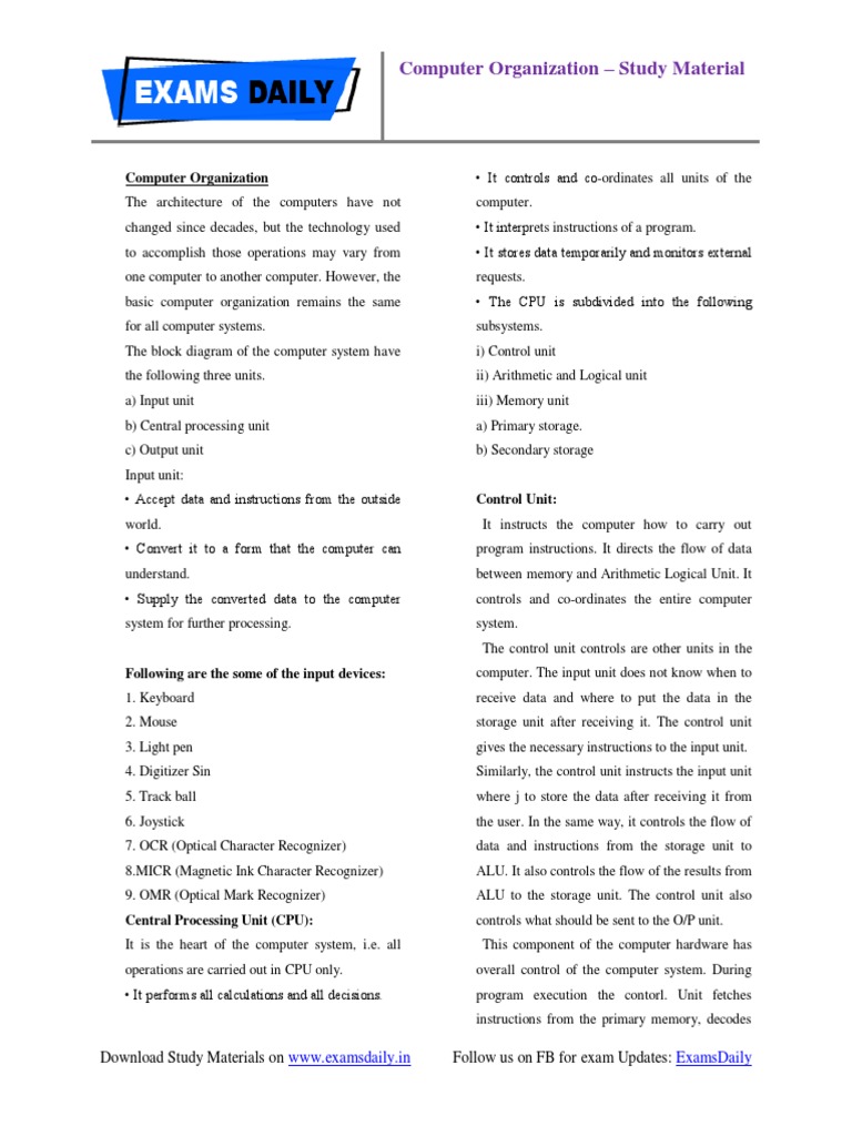 Overview of Computer Organization | PDF | Computer Data Storage | Input ...