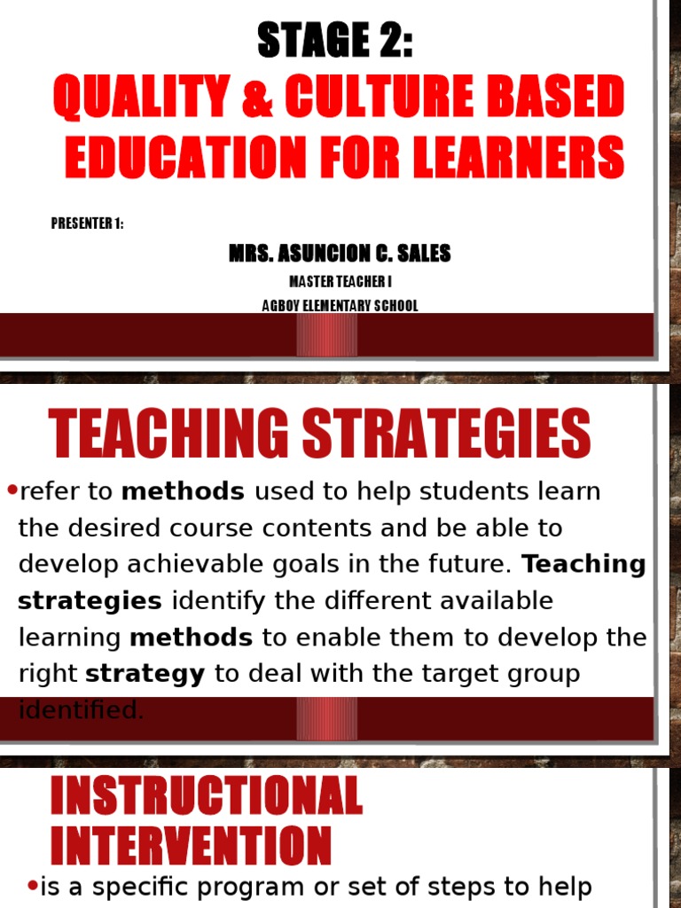 Quality & Culture Based Education For Learners: Stage 2 | PDF ...