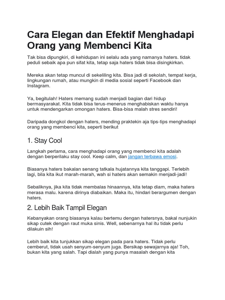 Cara Elegan Dan Efektif Menghadapi Orang Yang Membenci Kita | PDF Cara Elegan Dan Efektif Menghadapi Orang Yang Membenci Kita | PDF