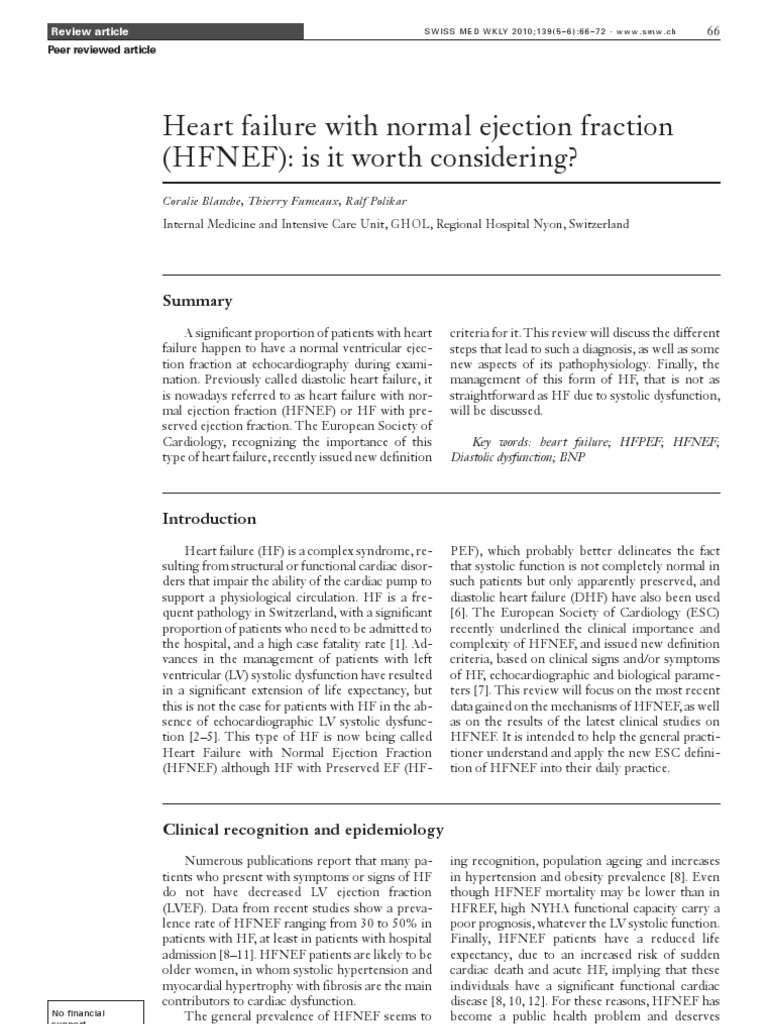 Heart Failure With Normal Ejection Fraction (HFNEF) : Is It Worth ...