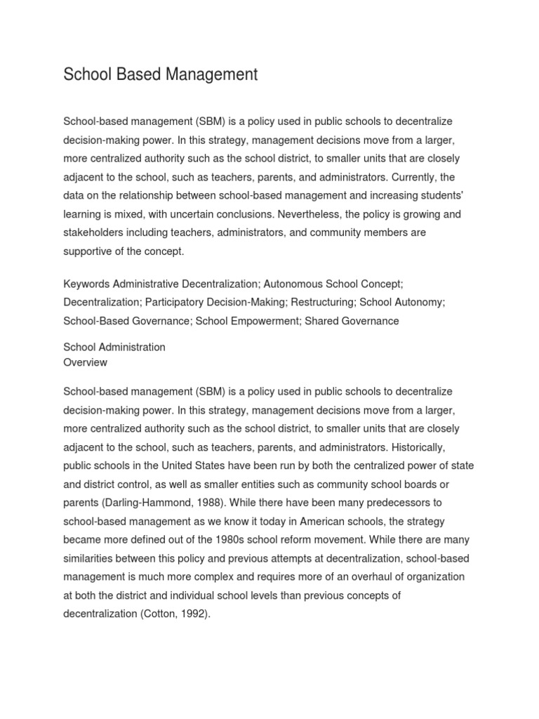 School-Based Management in The Operation | PDF | Decentralization ...