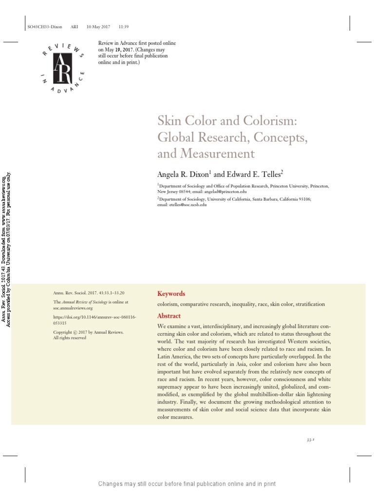 Skin Color and Colorism - Global Research, Concepts, and Measurement ...