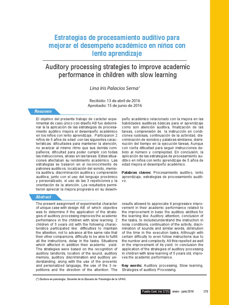 Estrategias de Procesamiento Auditivo para Mejorar El Desempeno ...