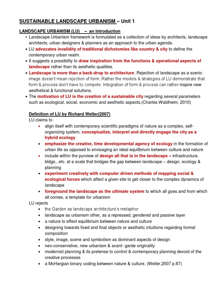 Unit 1 - Sustainable Landscape Urbanism | PDF | Landscape | Ecology