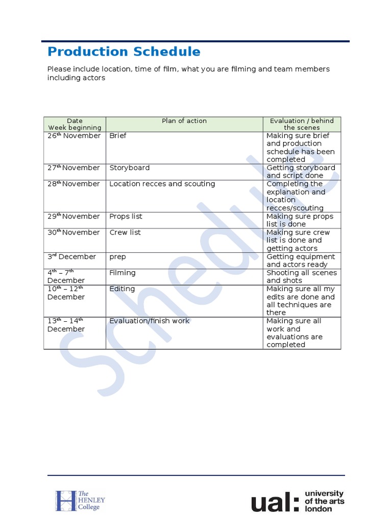 Production Schedule Short Film | PDF