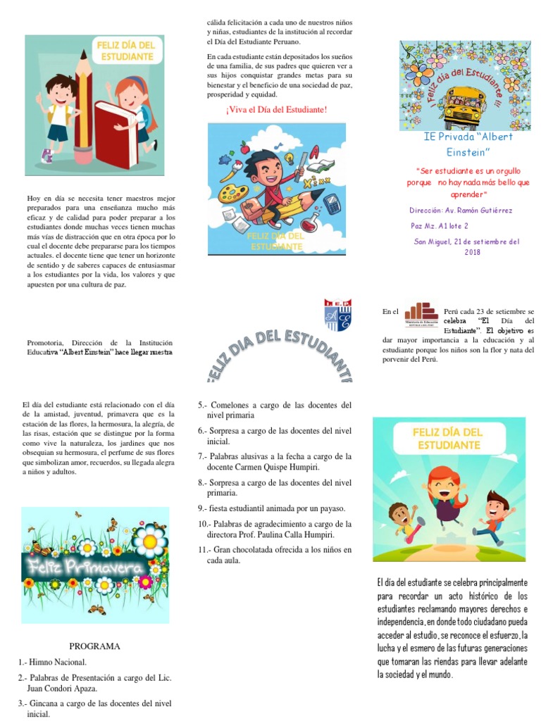 Triptico Dia Del Estudiante | PDF | Maestros