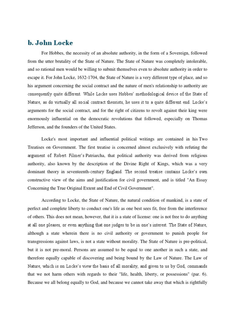Locke's Conception of the State of Nature and Social Contract Theory ...