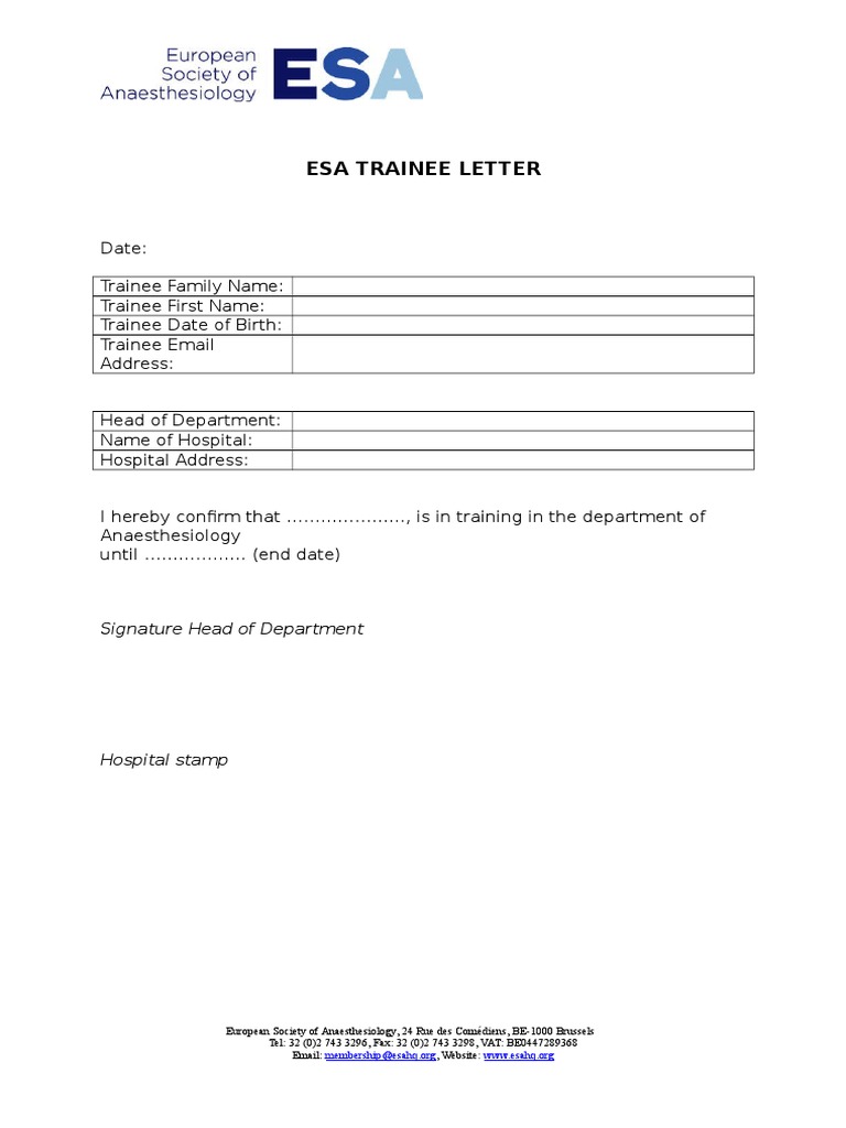 ESA Trainee Letter Template | PDF | Teaching Methods & Materials | Wellness