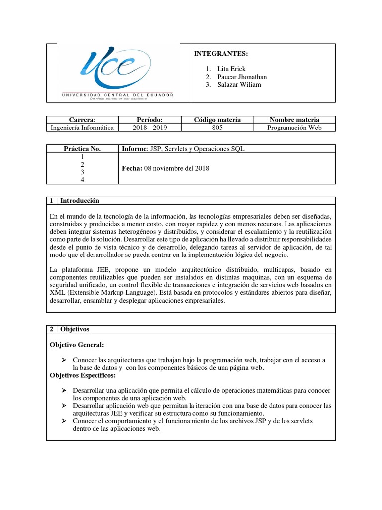 Programacion Web JSP, Servlet y Operaciones | PDF | Páginas del ...