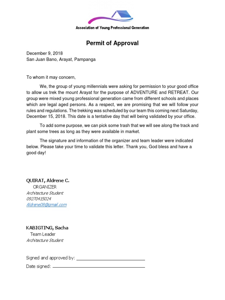 Permit of Approval | PDF | Career & Growth | Business
