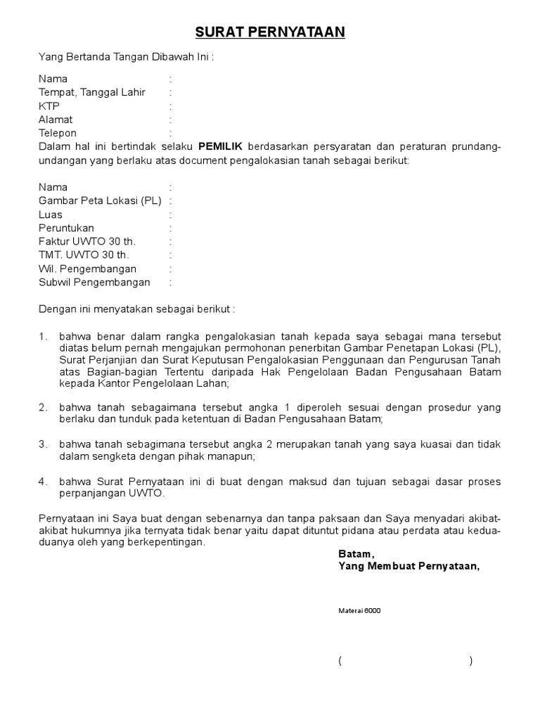 Pernyataan SPJ Skep Untuk Uwto | PDF