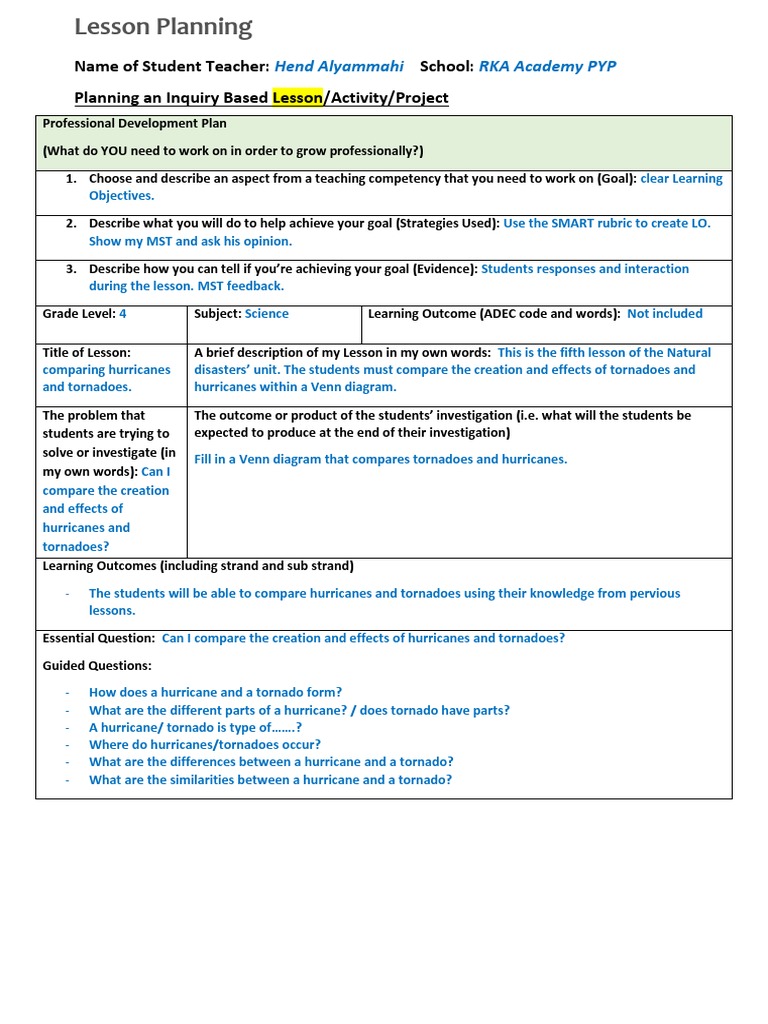 Lesson Planning Comparing Tornadoes and Hurricanes | PDF | Tropical ...